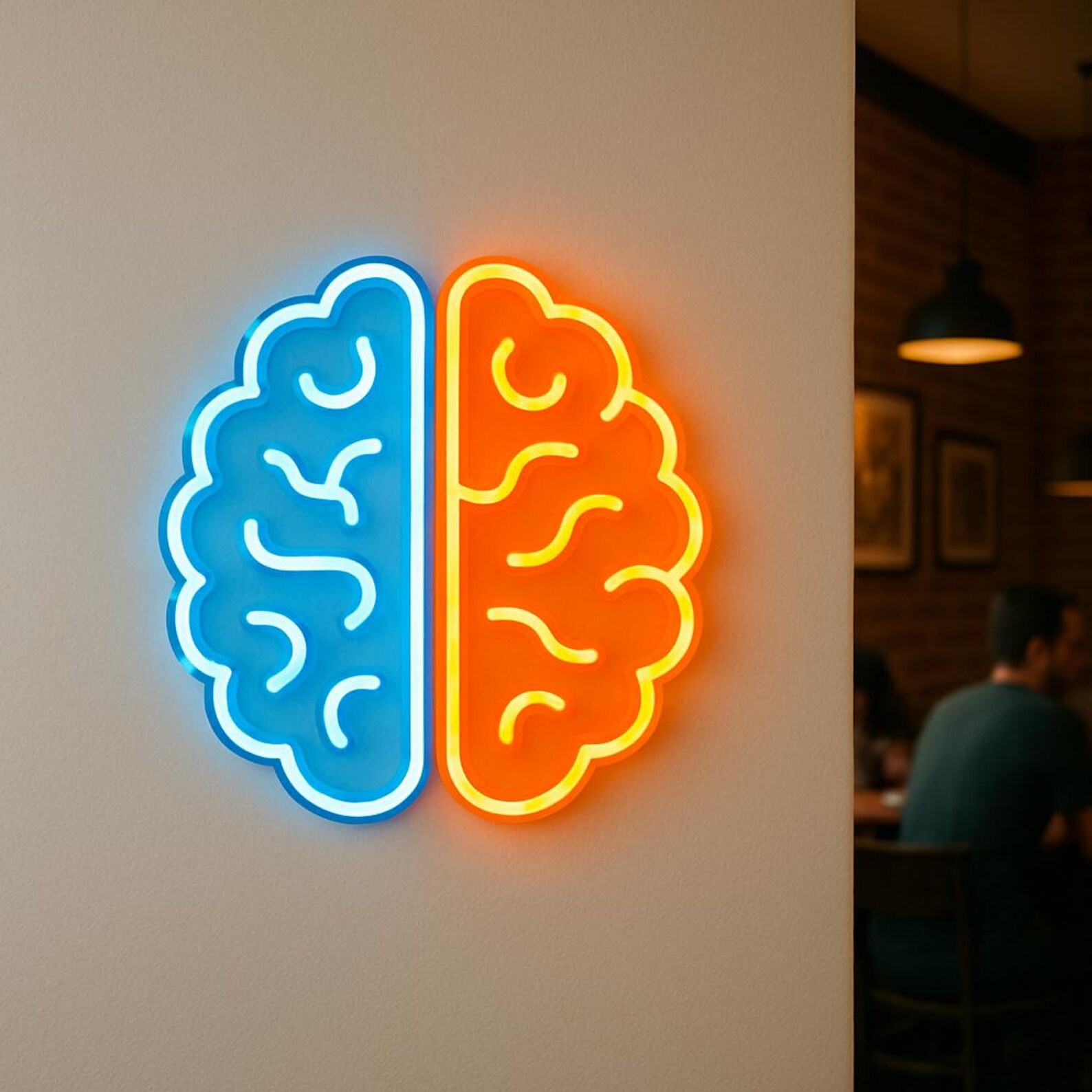 Brain Divided Into Two Hemispheres Neon Sign. Neurological Clinics ...