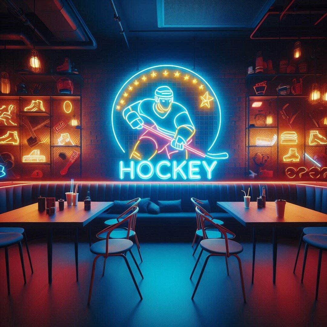 Hockey Player LED Neon Sign. Hockey Gate Led Sign. Hockey Goalkeeper ...