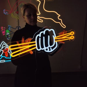 Percussion Mallets in a Hand Neon Sign, Drum Mallets Led Light, Beaters ...