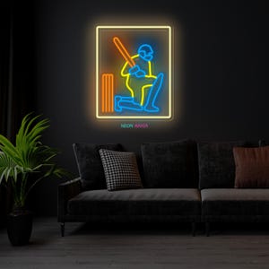 Cricket LED Neon Sign. Sports Wall Decor. Neon Cricket Player Sign ...