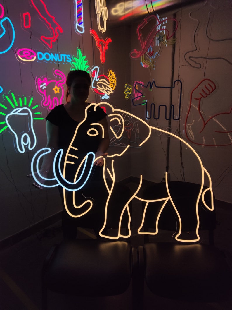 Mammoth Neon Sign, Animal Light Sign, Zoo Animal Led Neon, Circus Decor ...
