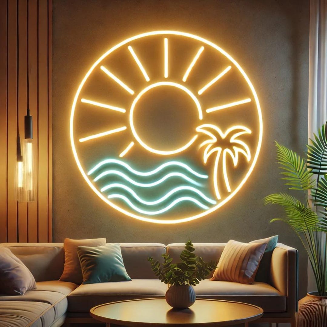 Custom Island Neon Sign. Palm Trees, Coconut Tree, Banana Tree, Boat on ...