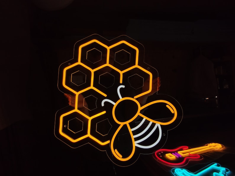 Honeycomb Neon Sign Bee Led Neon Light Honey Bee Led Night - Etsy