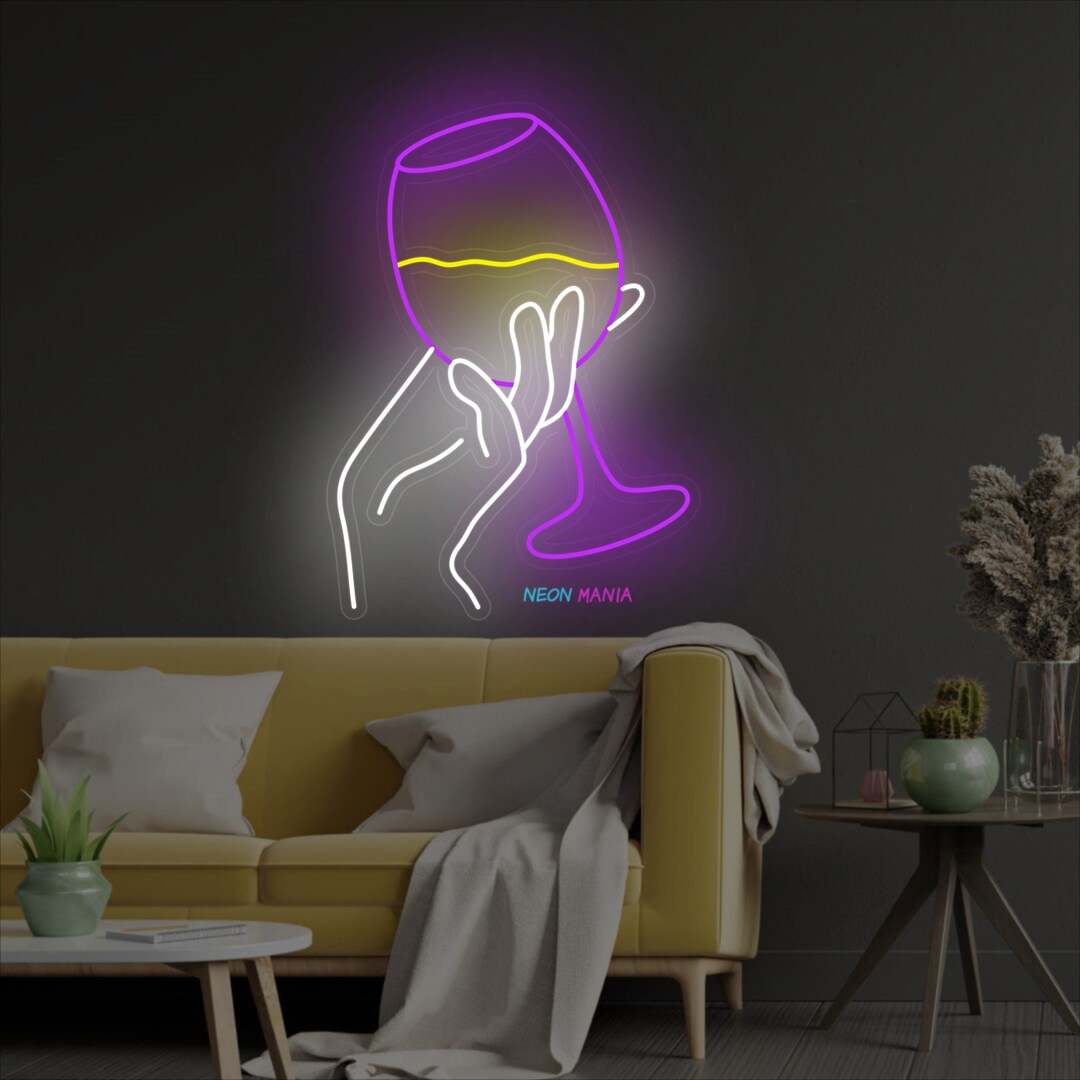 Glass of Wine Neon Sign Hand Hold Wine Led Neon Champagne - Etsy