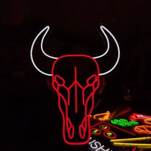 Bull Skull Neon Sign, Cow Skull Led Neon, Animal With Horns Light Sign ...