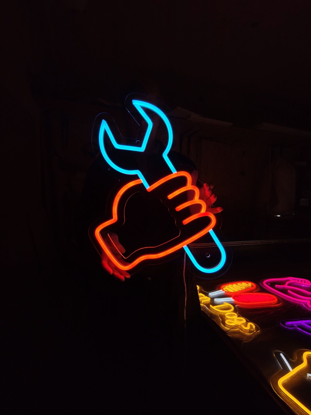 Wrench Neon Sign, Gear Wrench Led Light, Repair Service Light Sign ...