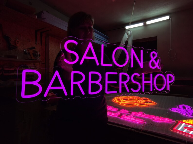 Salon & Barbershop Neon Sign, Salon and Barbershop Led Neon Sign, Salon ...