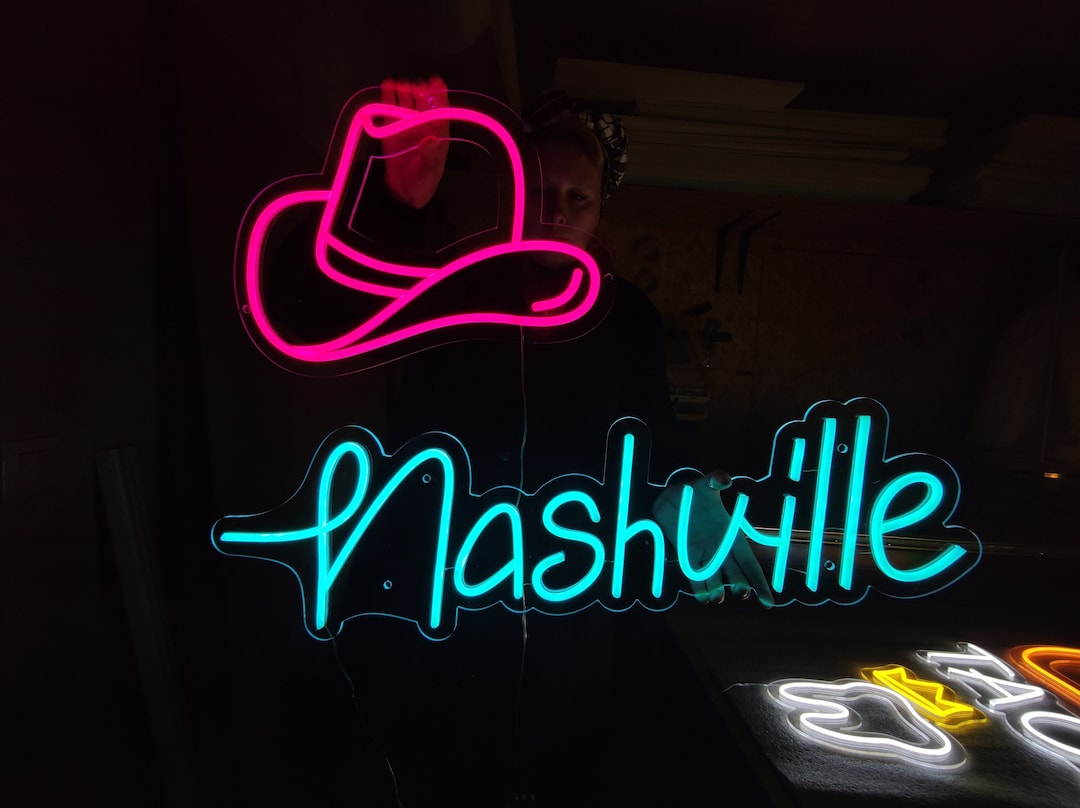 Nashville Neon Sign, Cowboy Hat Led Sign, Western Decor Neon Light ...
