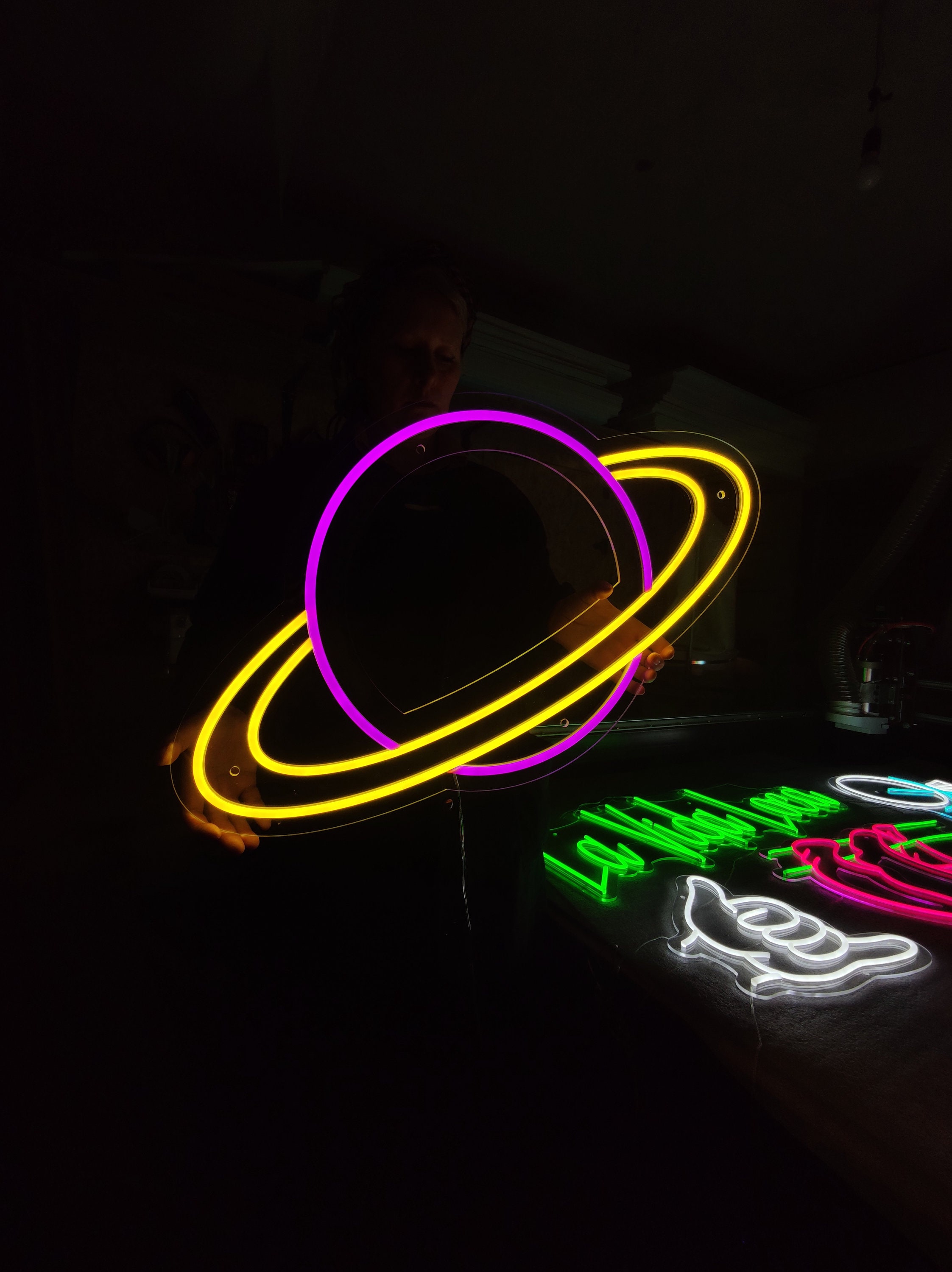 Planet Neon Sign, Space Led Neon, Galaxy Light Sign, Custom Saturn Led ...