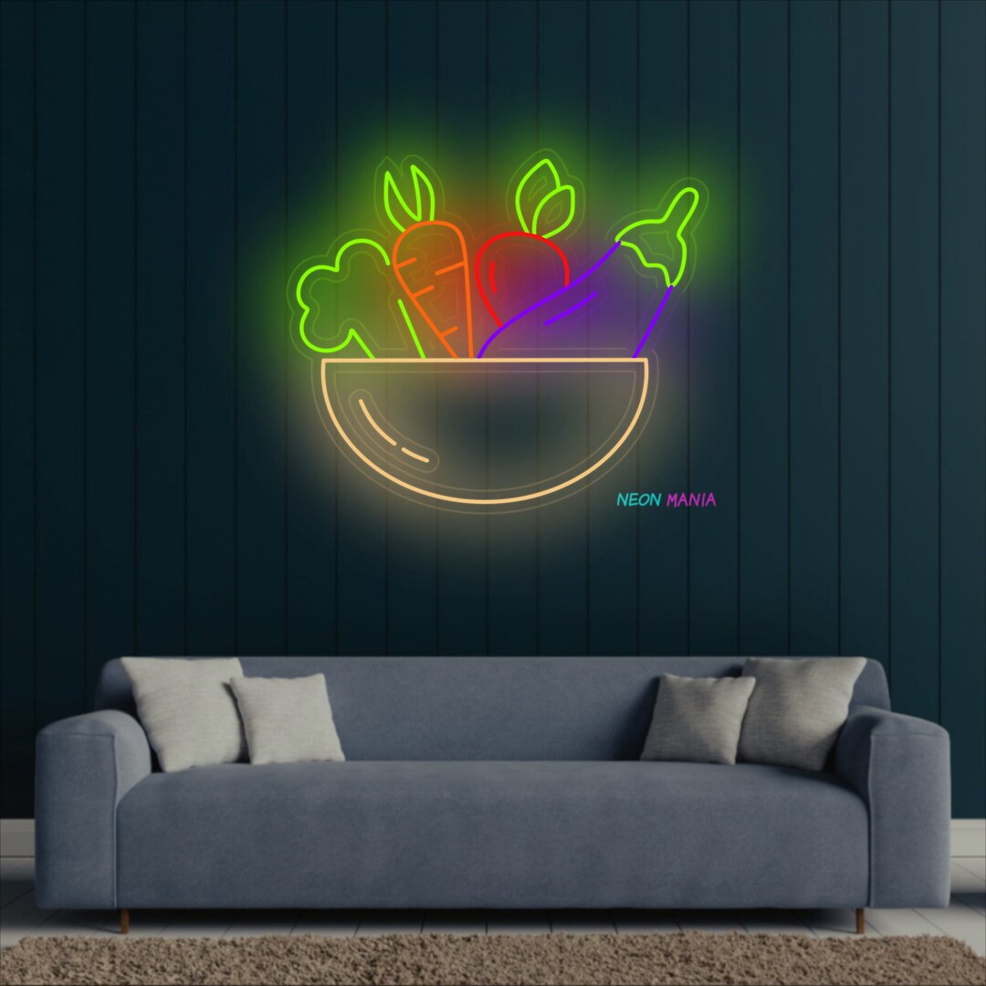 Plate of Vegetables Neon Sign, Vegan Food Neon Lights, Vegetarian Food ...