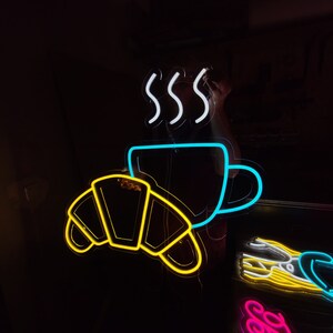 Croissant and Coffee Neon Sign, Breakfast Led Neon Sign, Bakery Neon ...