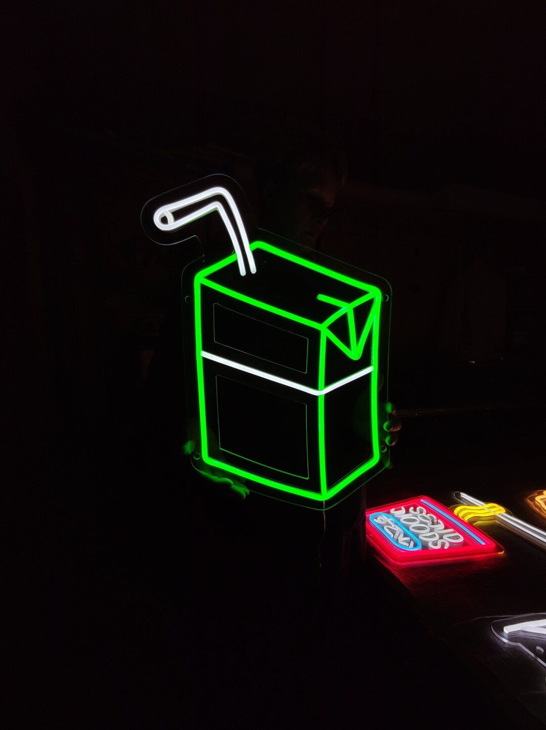 Juice Neon Sign, Juice Carton Led Sign, Cardboard Box Led Light, Juice ...