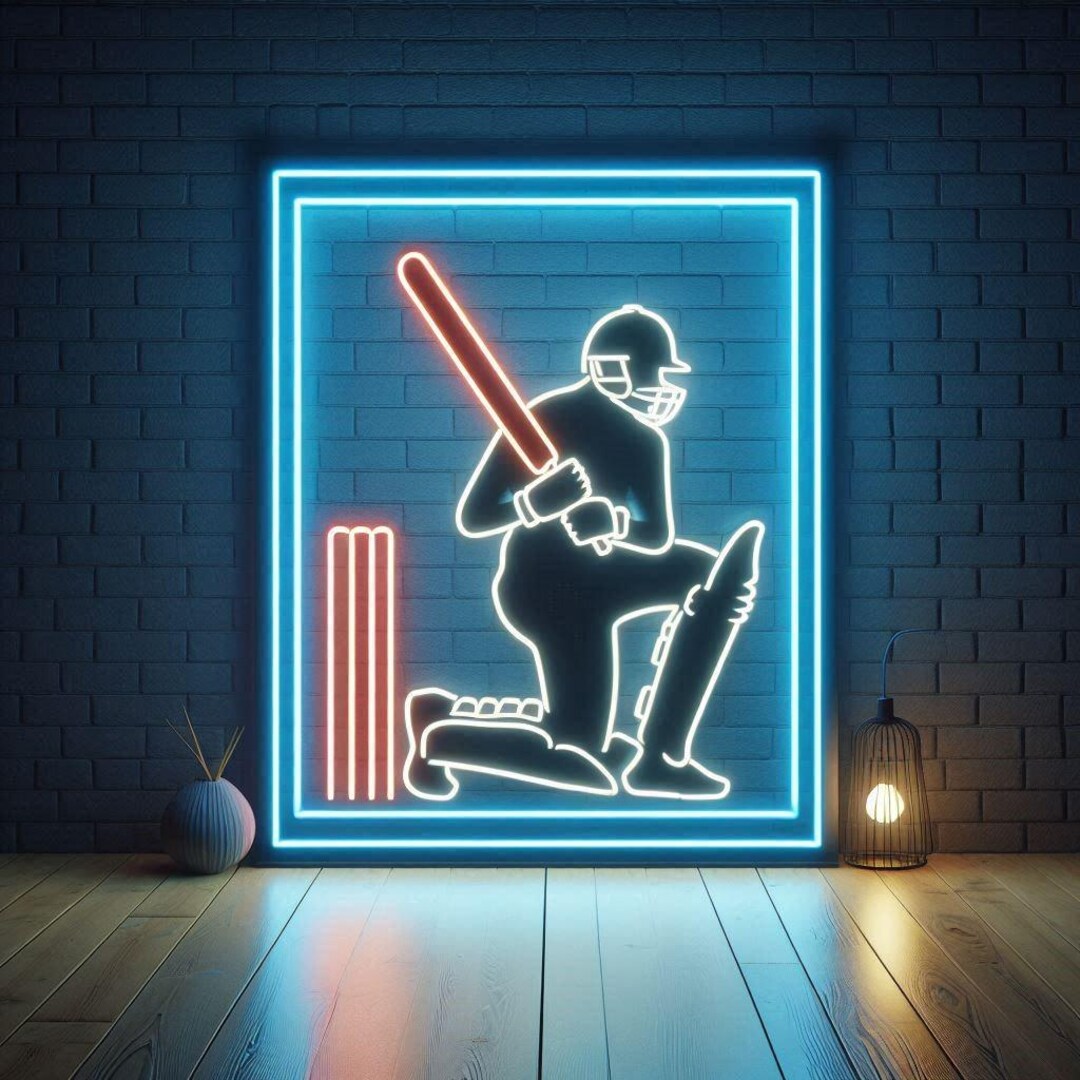 Cricket LED Neon Sign. Sports Wall Decor. Neon Cricket Player Sign ...