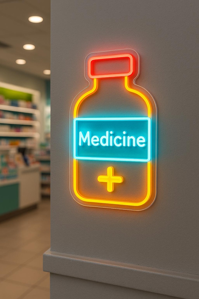 Medicine Bottle Neon Sign. LED Pharmacy Decor. Medicine Neon Decor ...