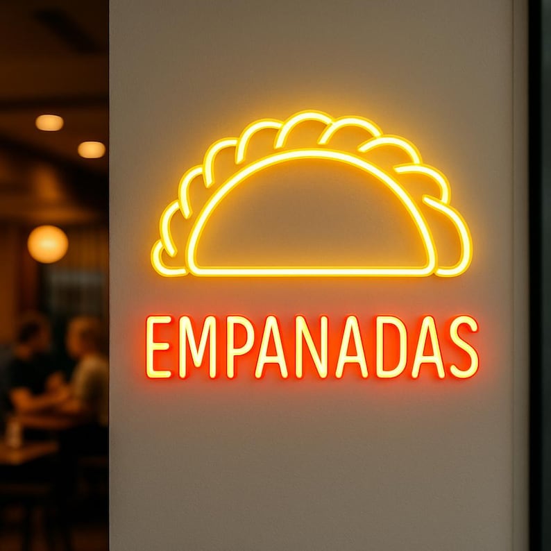 Empanadas Neon Sign. Restaurant Light. Empanadas and Sauce in a Bowl ...