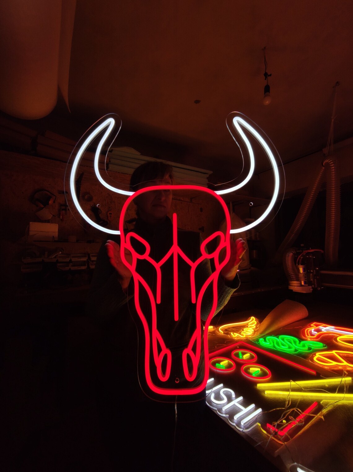 Bull Skull Neon Sign, Cow Skull Led Neon, Animal With Horns Light Sign ...