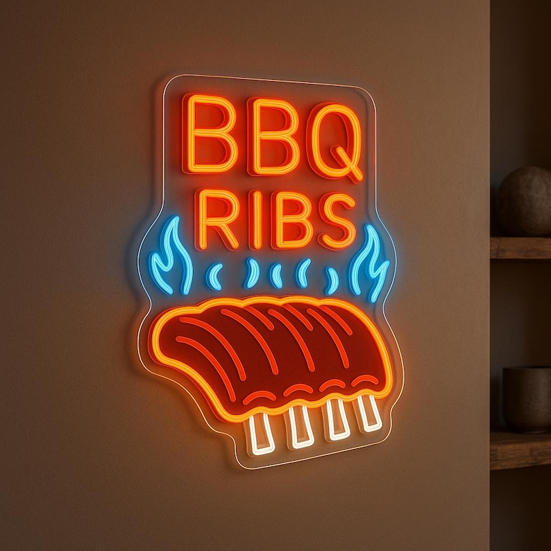 BBQ Ribs Neon Sign - Custom LED Barbecue Light Sign. Grill Decor - Ribs ...