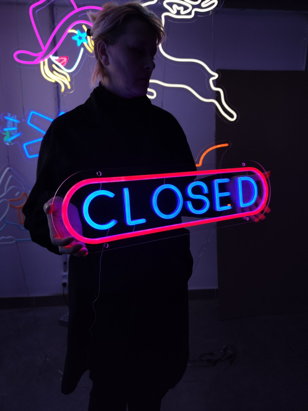Closed Neon Sign Flashing Onoff Sign Custom Shop Decor - Etsy