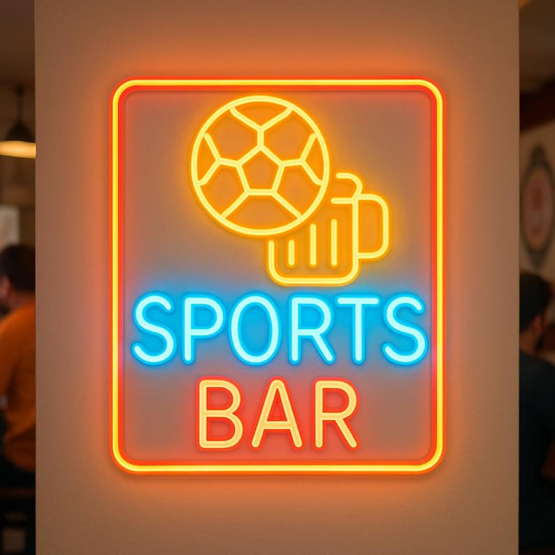 Sports Bar Neon Sign. Sports Light. Ball and Beer Mug Led Sign. Gift ...