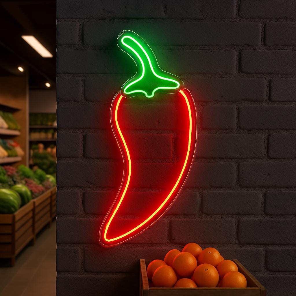 Pepper Neon Sign. Neon Decor for Fruit and Vegetable Shop. Vegetables ...