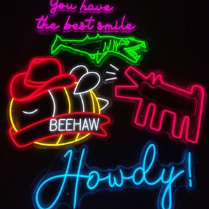 Beehaw Neon Sign, Bee Led Neon Light, Bee With Cowboy Hat Led Night ...