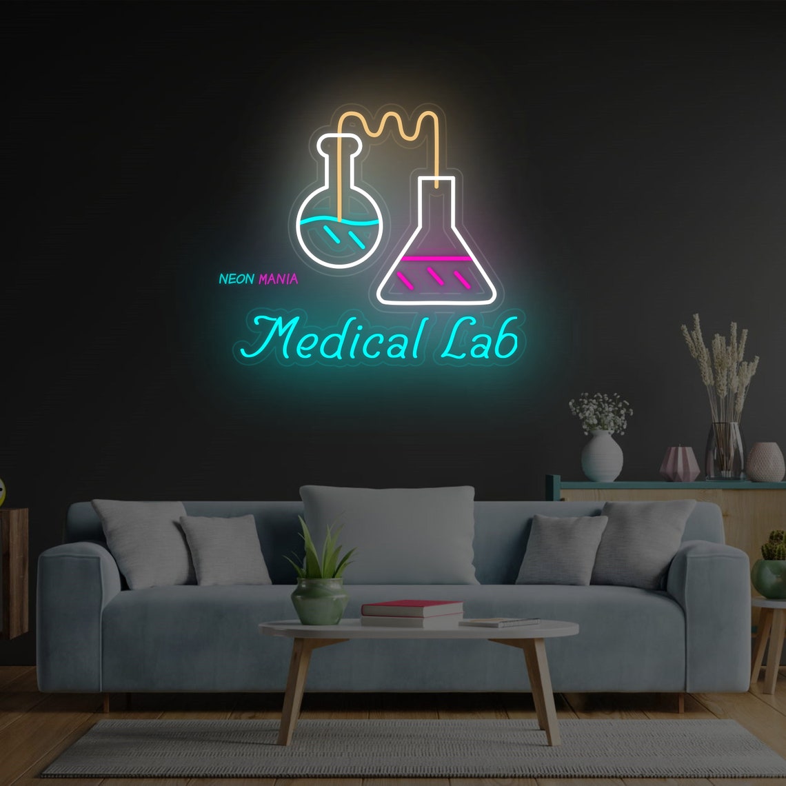 Medical Lab Neon Sign: Laboratory Technology Light Decor. Chemical ...