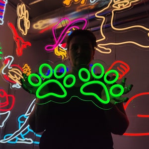 Paws Neon Sign, Dogs Paws Neon Light, Custom Cats Paws Led Sign, Pet ...