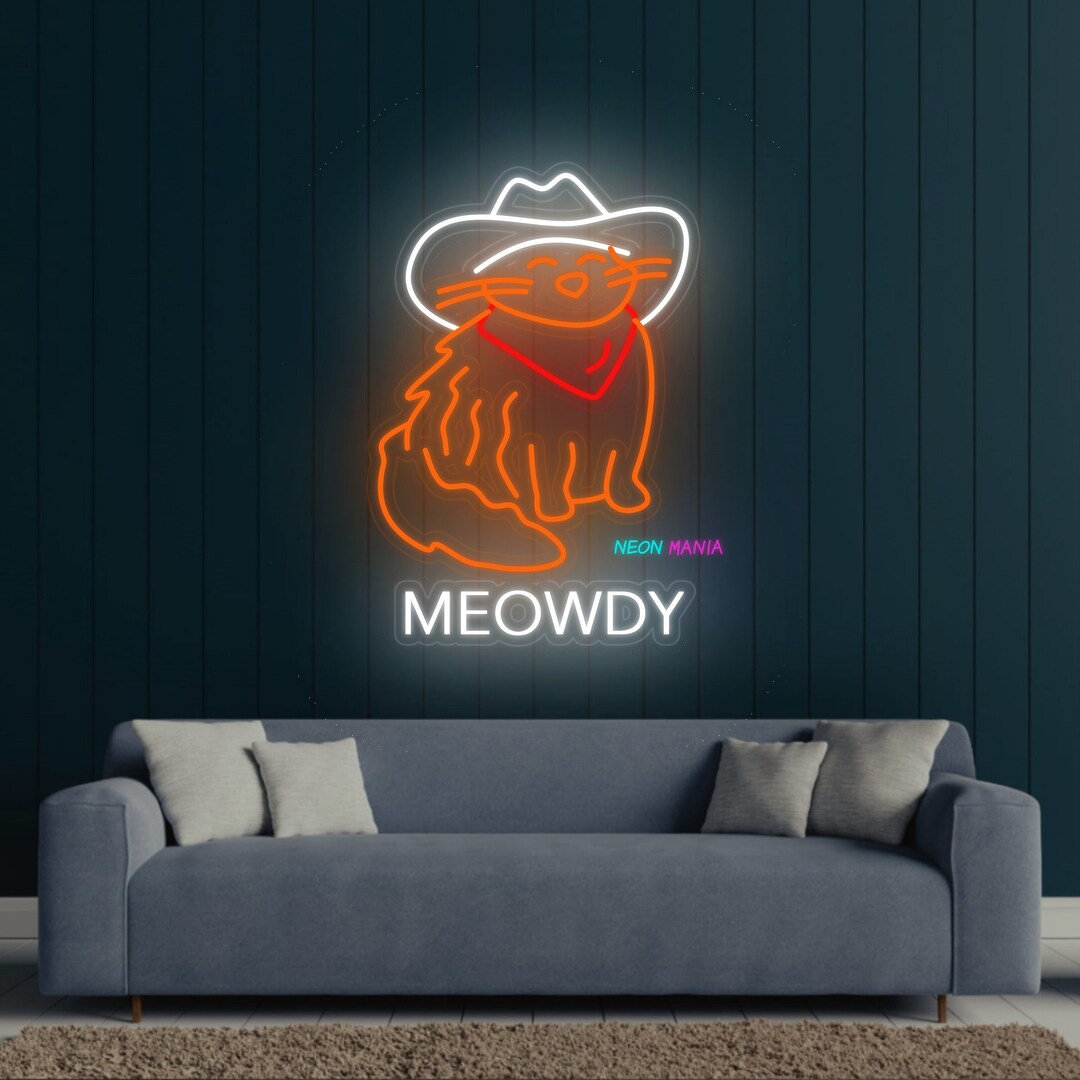 Cat in a Cowboy Hat Neon Sign Meowdy Neon Led Sign Cowboy - Etsy