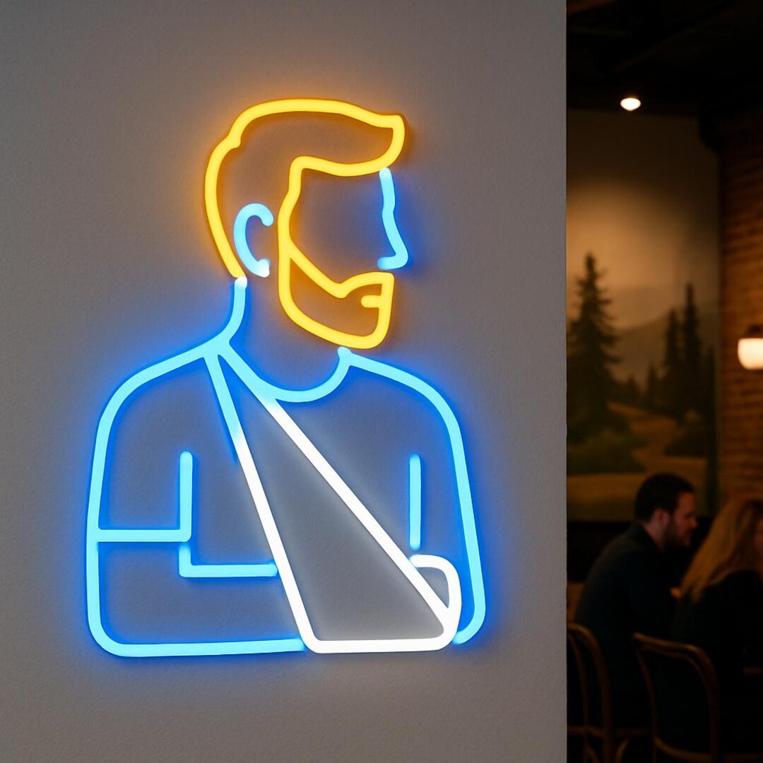 Man With Bandaged Arm Neon Sign. Trauma Center Light. Medical Centers ...
