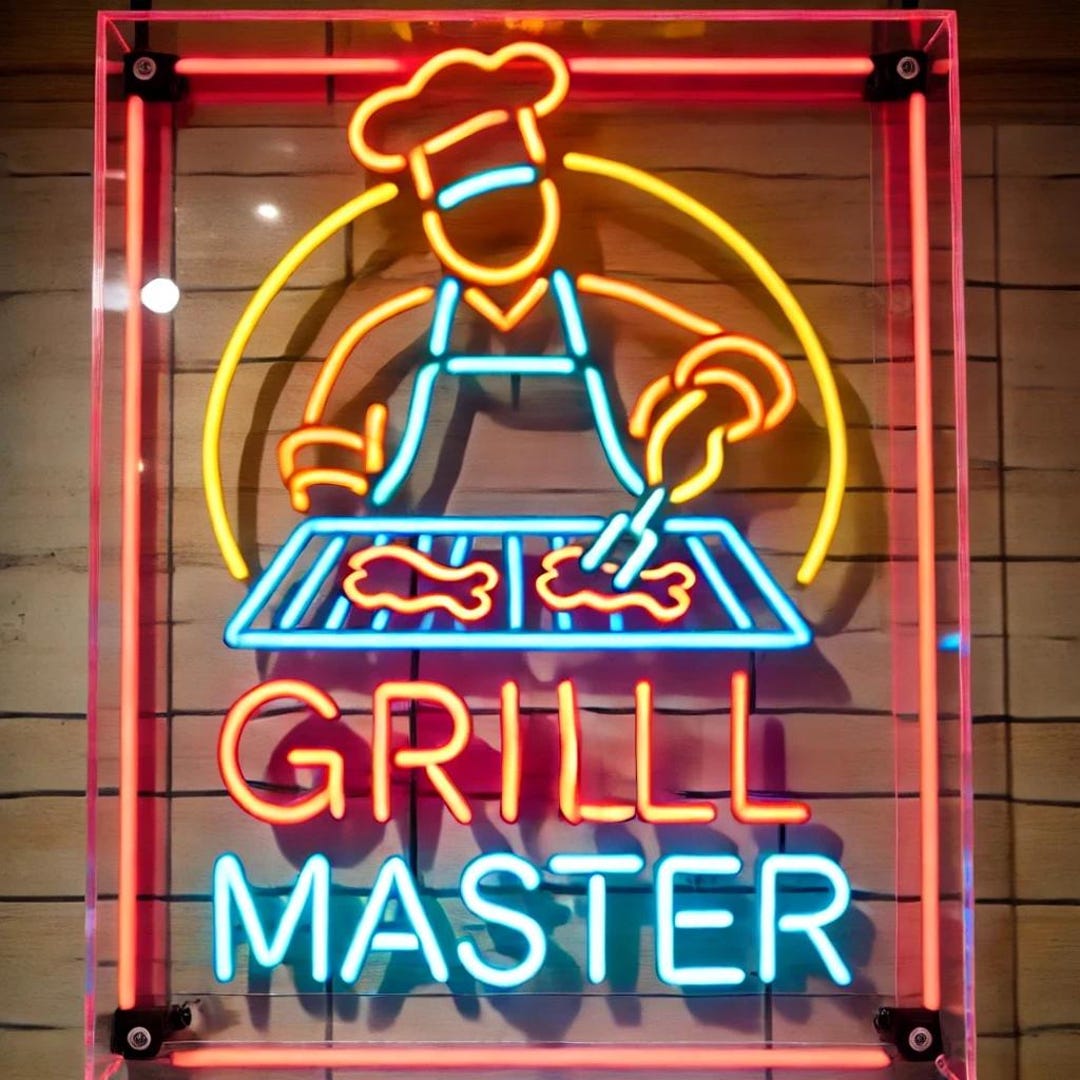 Barbecue Neon Sign. Grill, Steak on Fire, Chicken Wings, Grill Master ...