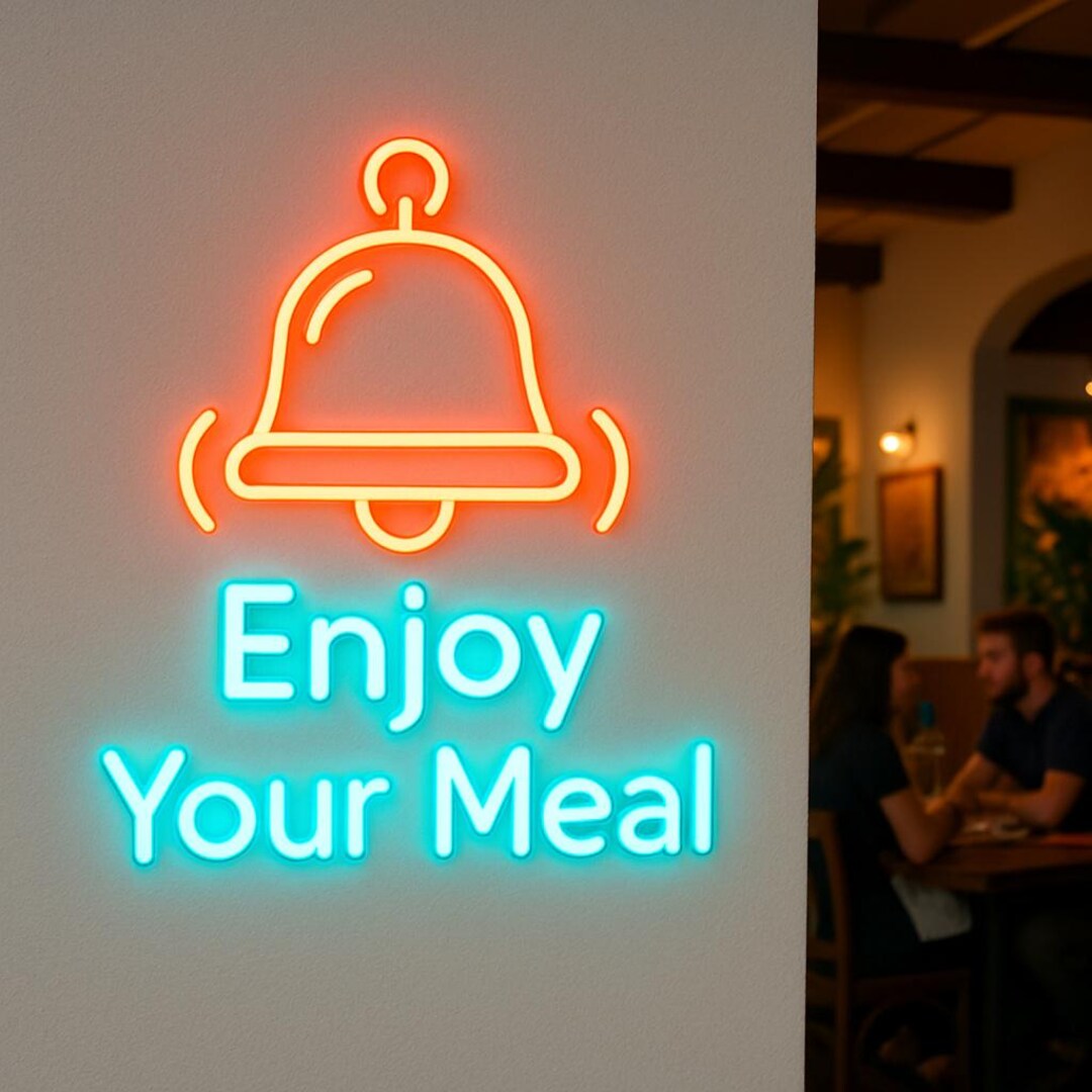 Waiter Bell and “enjoy Your Meal” Neon Sign. Restaurant Light. Bistro ...