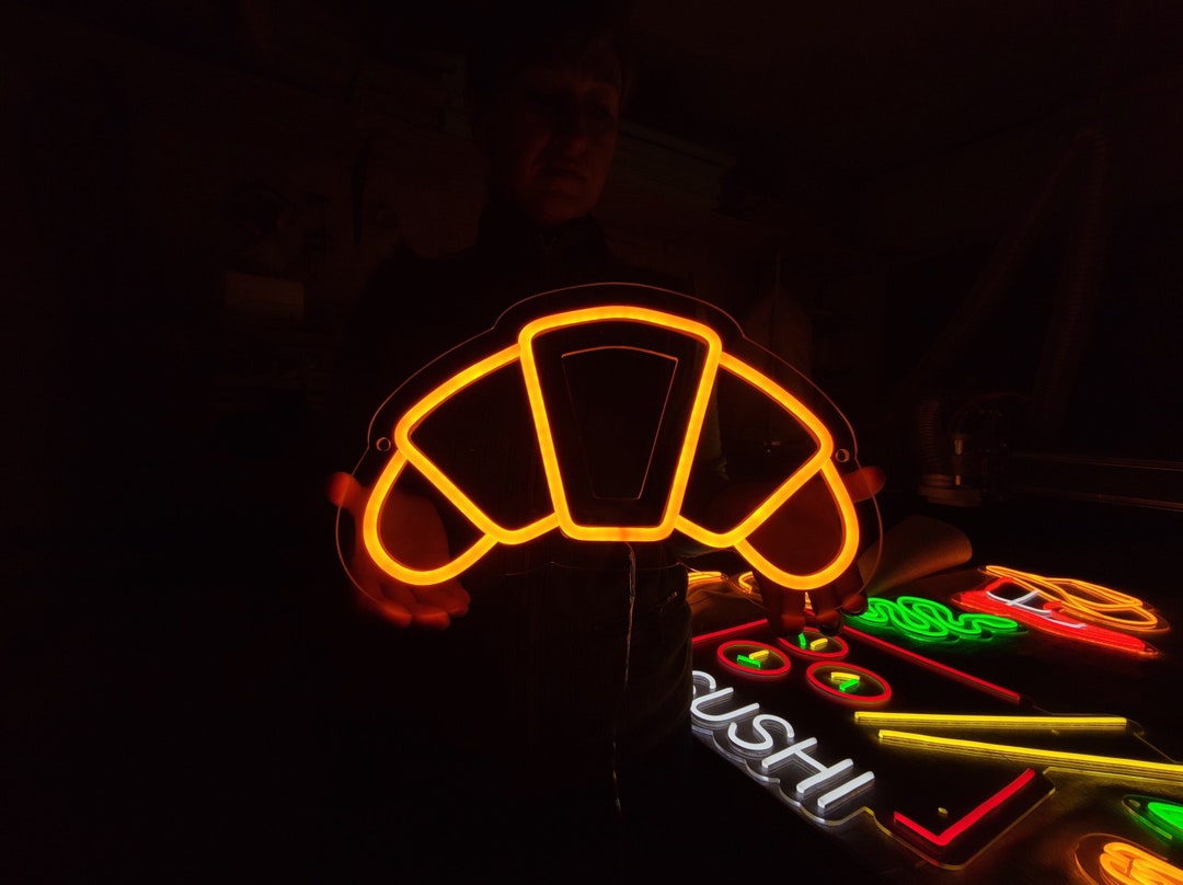 Croissant Neon Sign Croissant Led Neon Sign Bakery Neon - Etsy