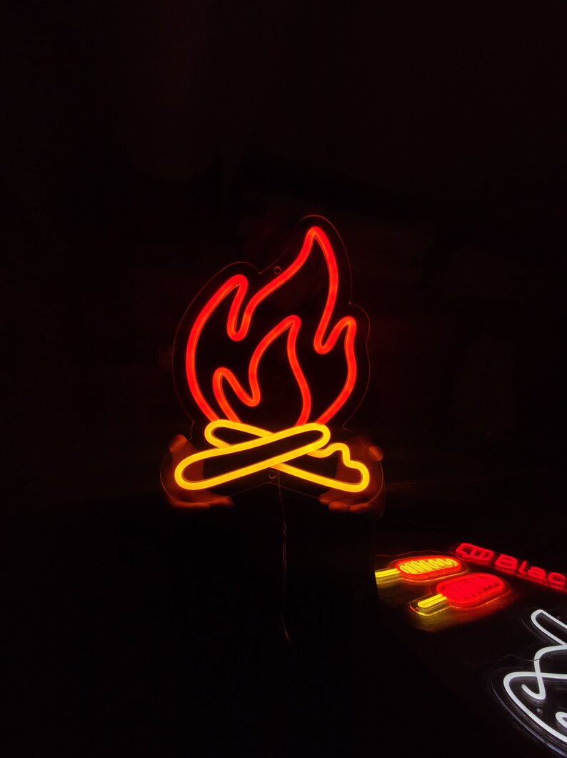 Fire Flame Neon Sign Flame Led Light Sign Custom Fire Room - Etsy