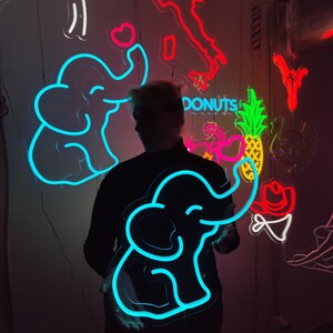 Elephant Neon Sign, Cute Baby Elephant Light Sign, Animal Baby Led Neon ...