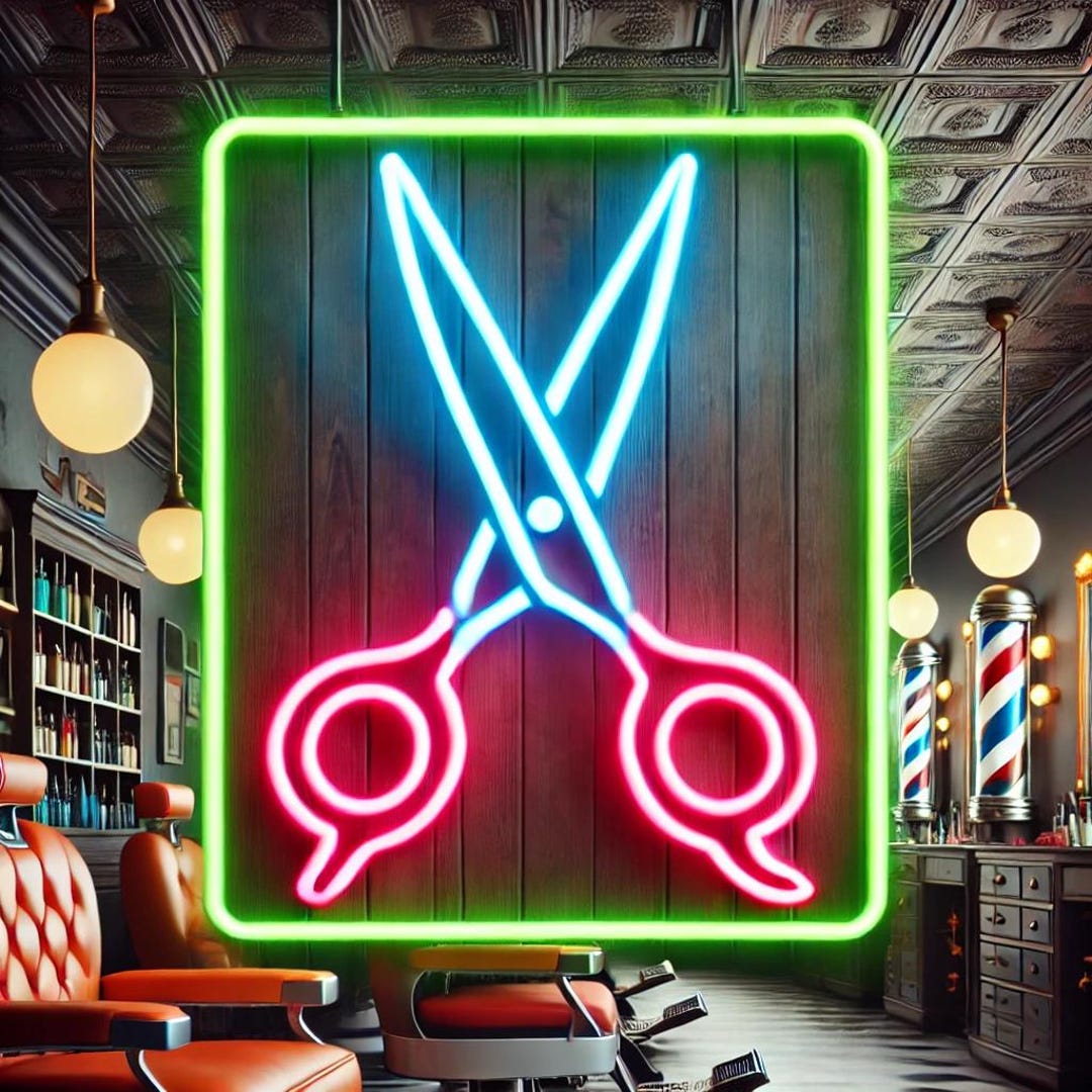 Barbershop LED Neon Sign. Cut Trim Style, Barber Pole, Razor, Scissors ...