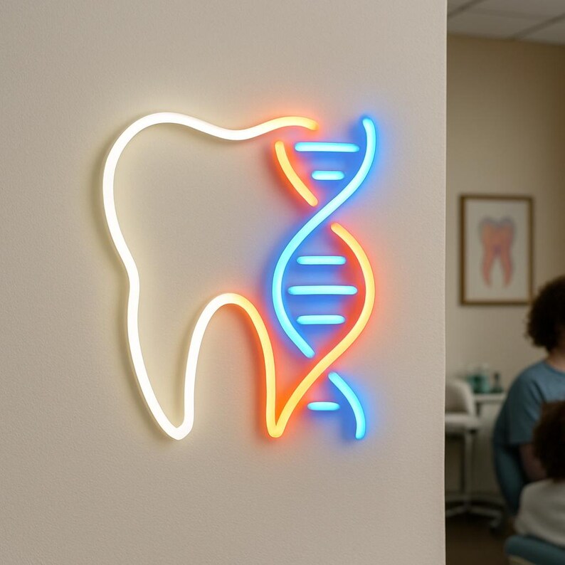 Tooth and DNA Spiral Neon Sign. Dental Care Light. Polyclinic Led Sign ...