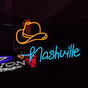 Nashville Neon Sign, Cowboy Hat Led Sign, Western Decor Neon Light ...