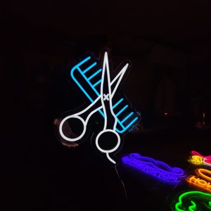 Scissors Neon Sign, Comb Led Sign, Barbershop Neon Light, Hairdressing ...