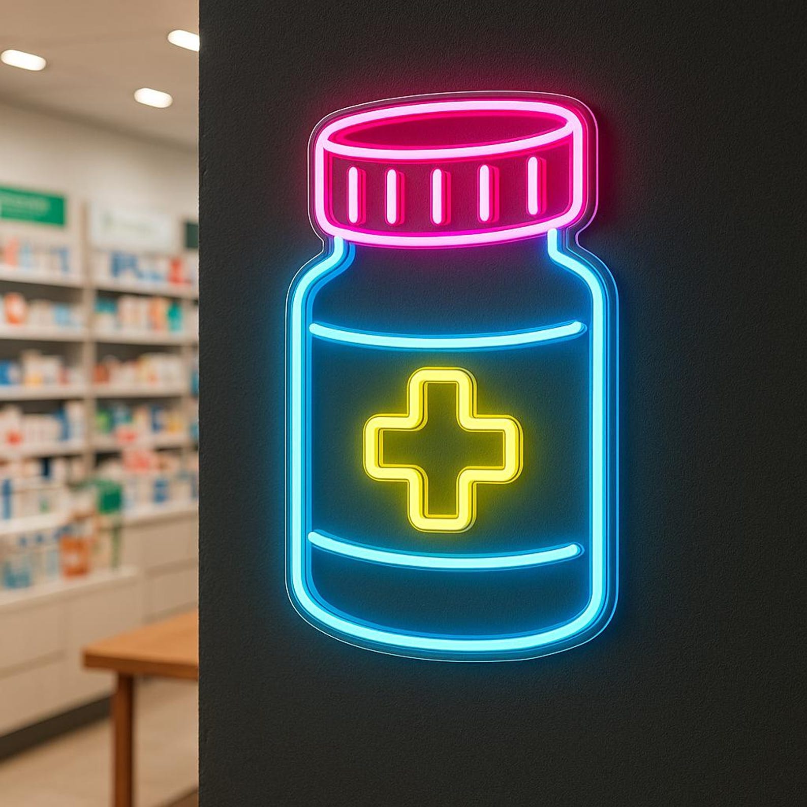 Medicine Bottle Neon Sign. LED Pharmacy Decor. Medicine Neon Decor ...