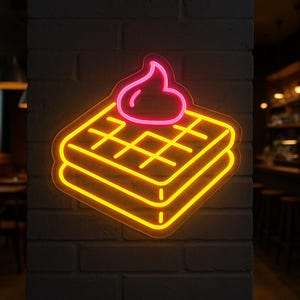 Waffles Neon Sign: Light up Your Cafe. Belgian Waffles Led Sign. Custom ...