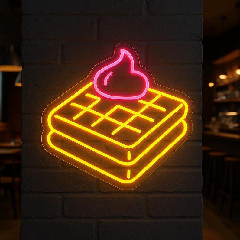 Waffles Neon Sign: Light up Your Cafe. Belgian Waffles Led Sign. Custom ...