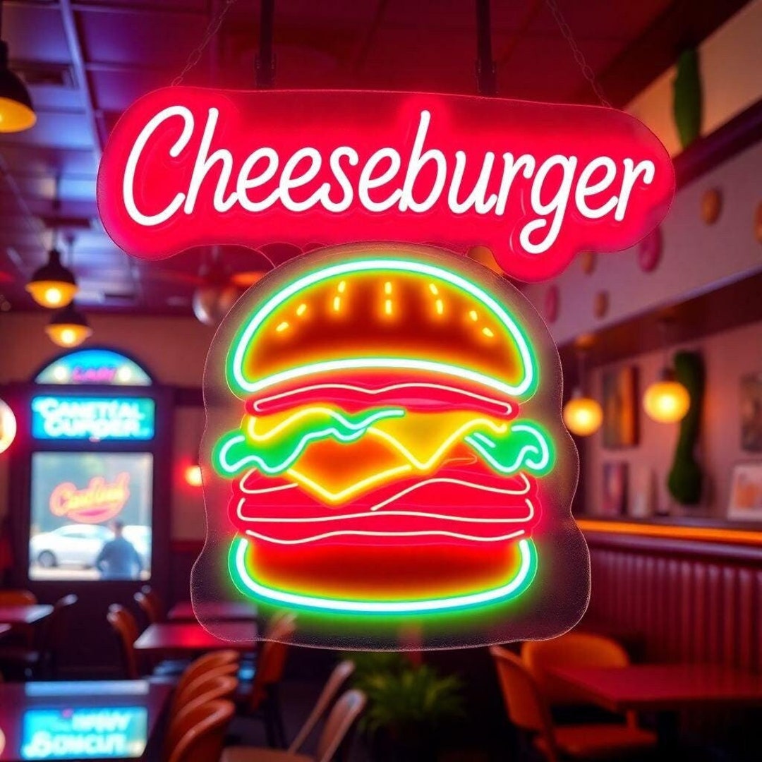 Cheeseburger LED Neon Sign - Unique Decor for Your Kitchen or Bar. Fast ...