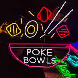 Poke Bowl Neon Sign, Bowl Led Light, Led Restaurant Sign, Neon Hawaiian ...