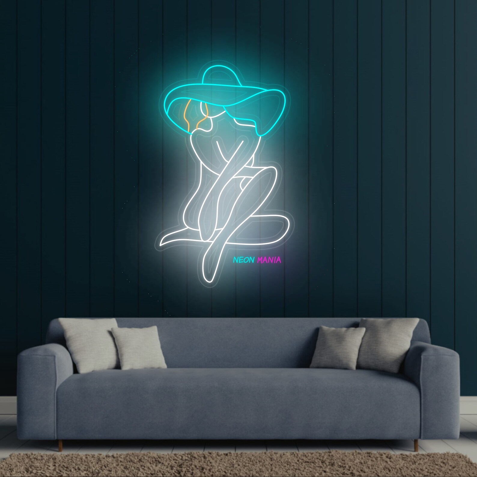 Woman Neon Sign, Woman in a Hat Led Neon Light, Sitting Girl Light up ...