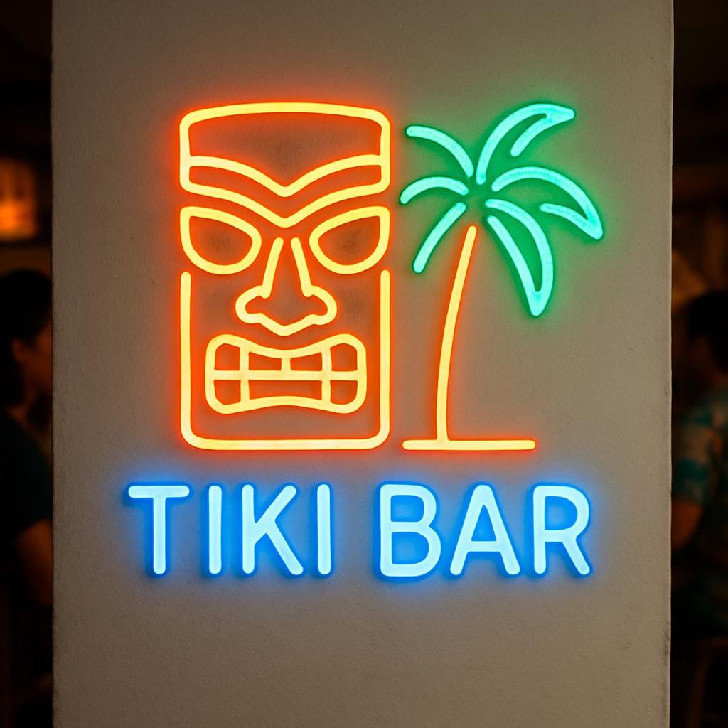 Tiki Bar Neon Sign. Beach Bar Light. Mask and Palm Tree Led Sign. Gift ...