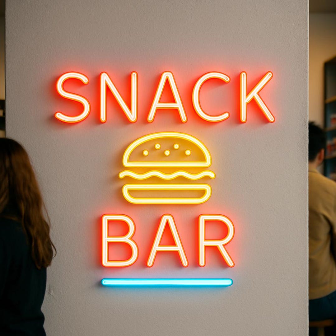 Snack Bar Neon Sign. Food Courts Light. Street Food Led Sign. Hamburger ...