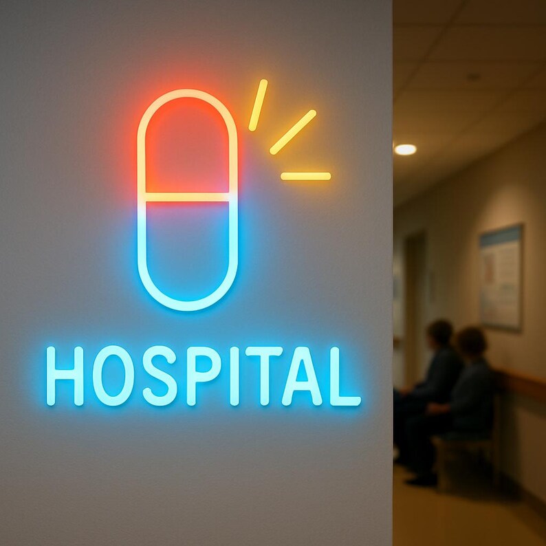 Tablet and Hospital Neon Sign. Hospital Light. Ambulance Led Sign. Gift ...