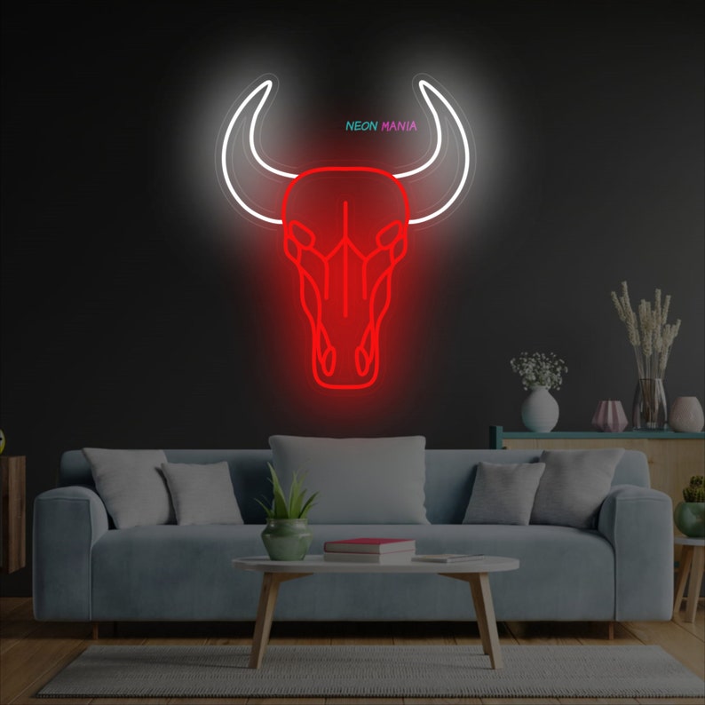 Bull Skull Neon Sign Cow Skull Led Neon Animal With Horns - Etsy