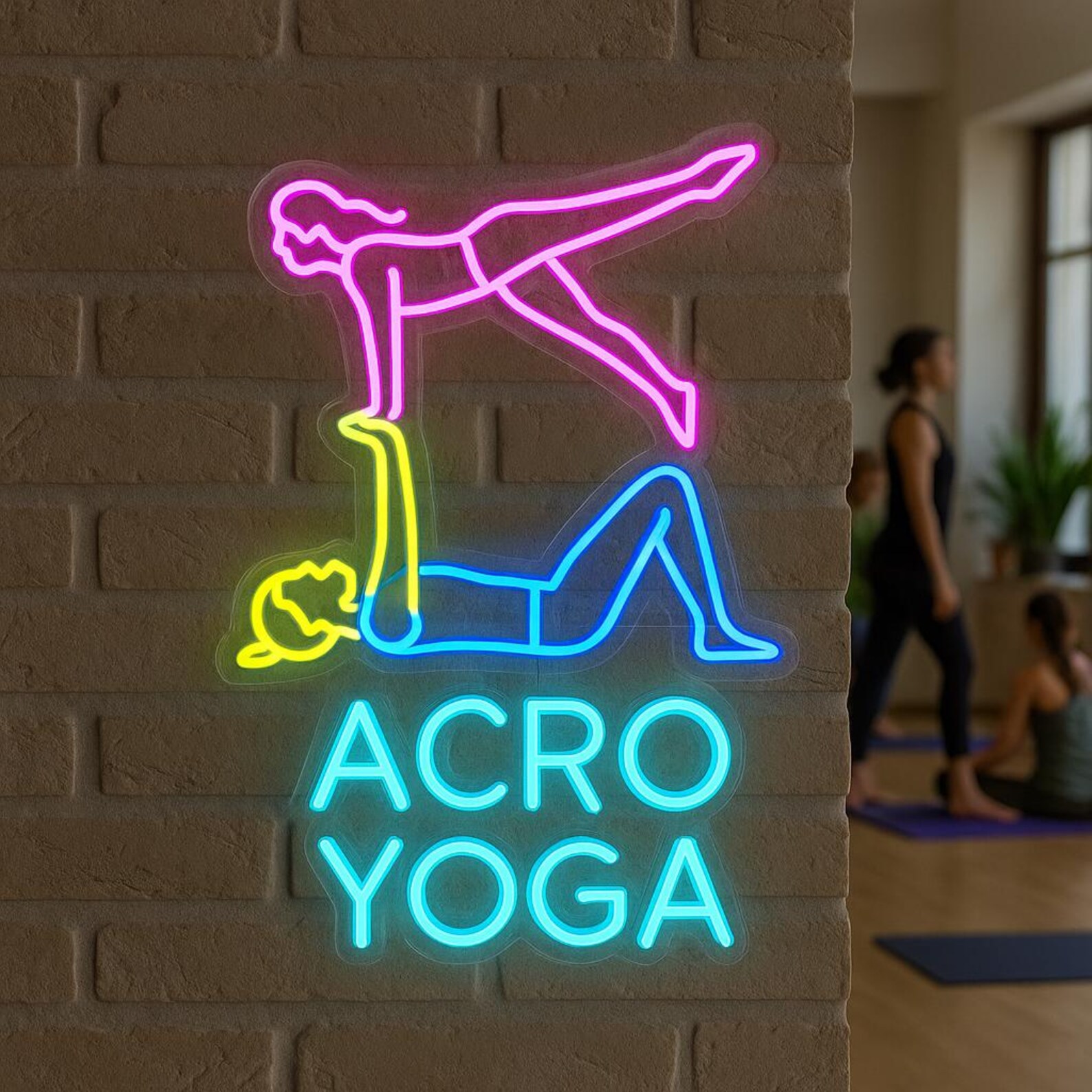 Acro Yoga Neon Sign. Man and Woman Performing Aerial Exercises LED ...