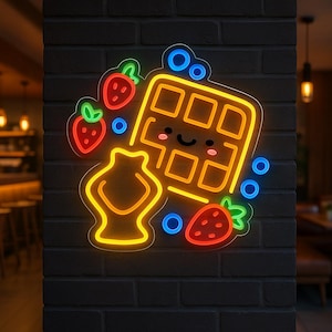 Waffles Neon Sign: Light up Your Cafe. Belgian Waffles Led Sign. Custom ...